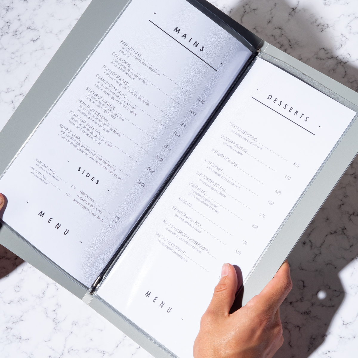Stunning Metal Menu Covers / Scratch Resistant & Personalised